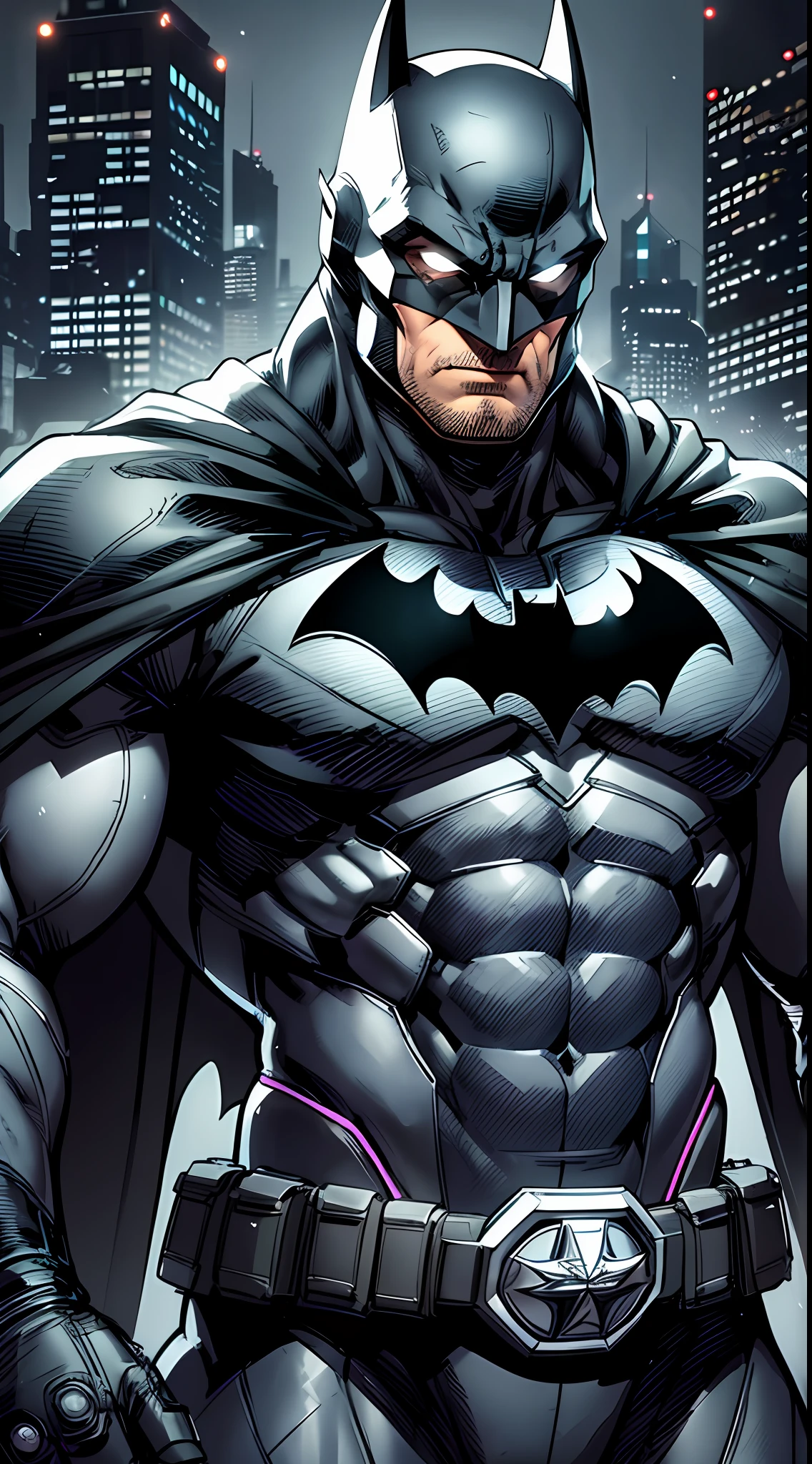 Batman standing in front of a city at night - SeaArt AI