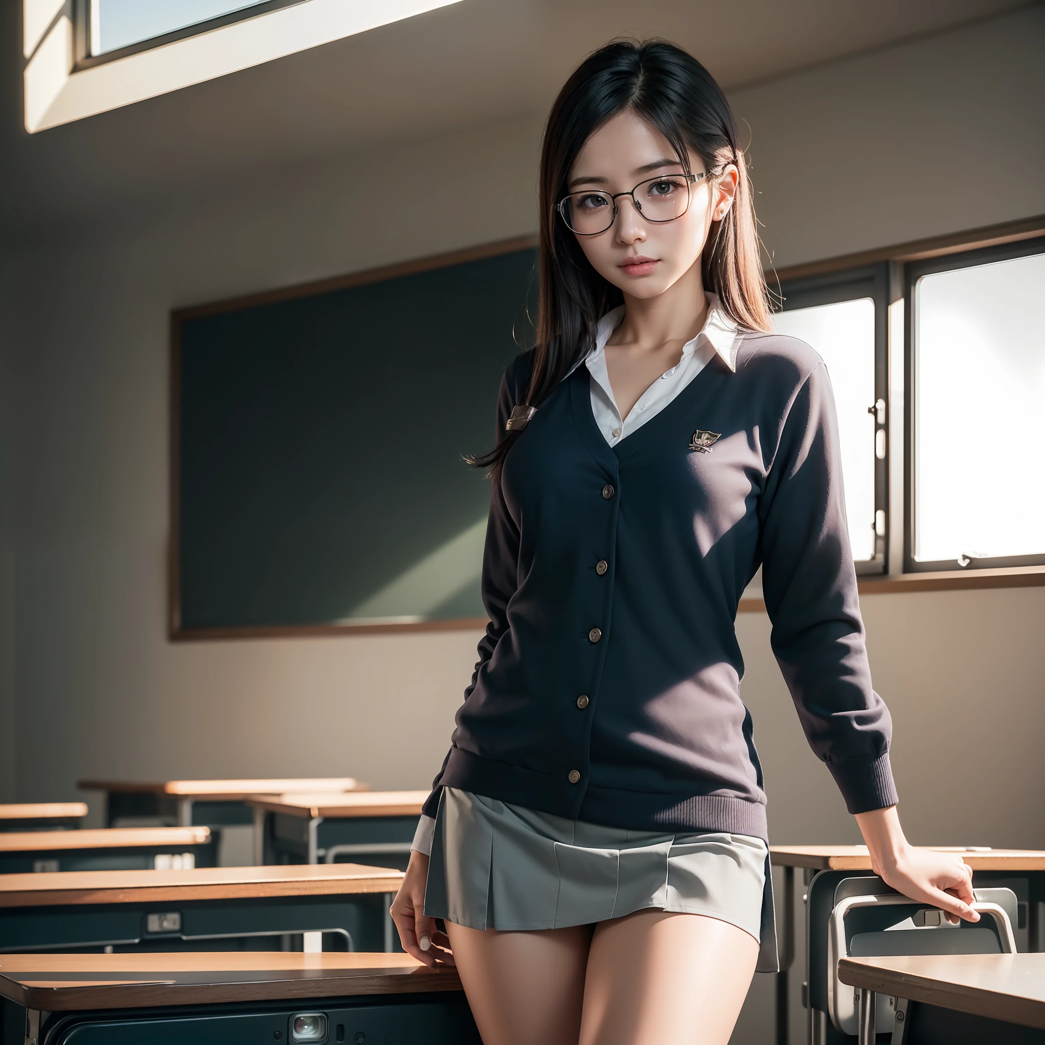 Arafed asian woman in a school uniform posing in a classroom - SeaArt AI