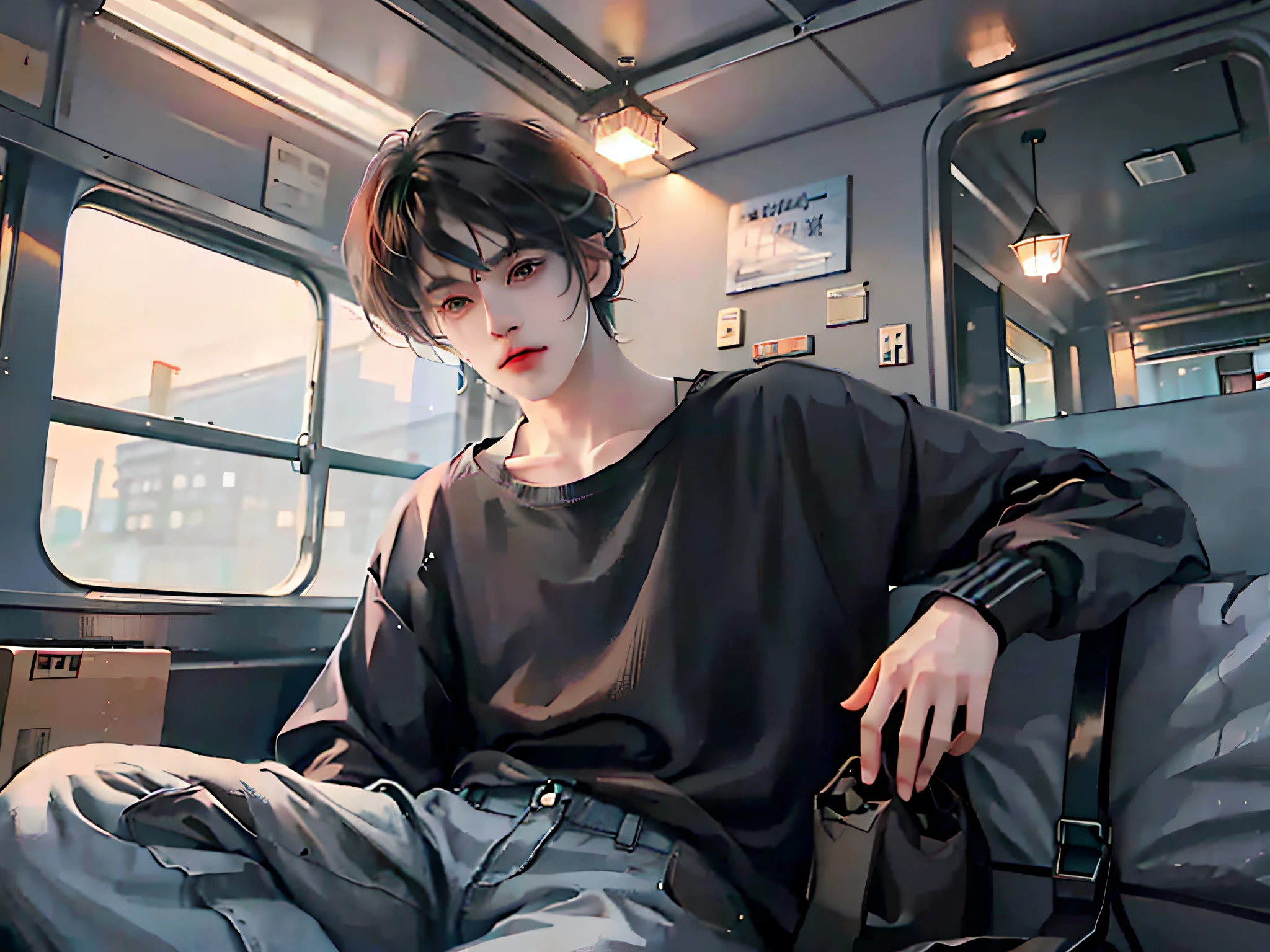 there is a man sitting on a tr - SeaArt AI