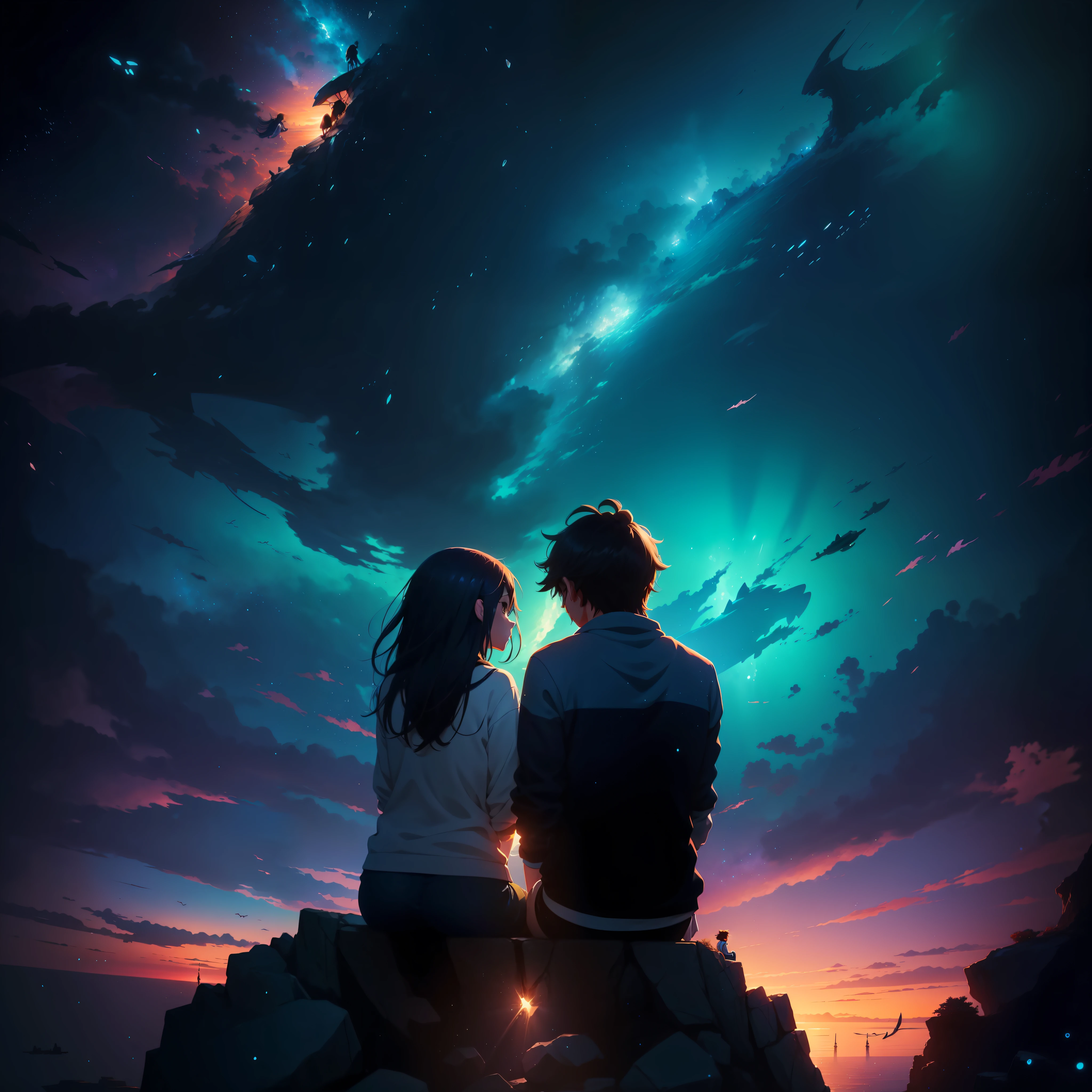 anime scene of two people sitt - SeaArt AI