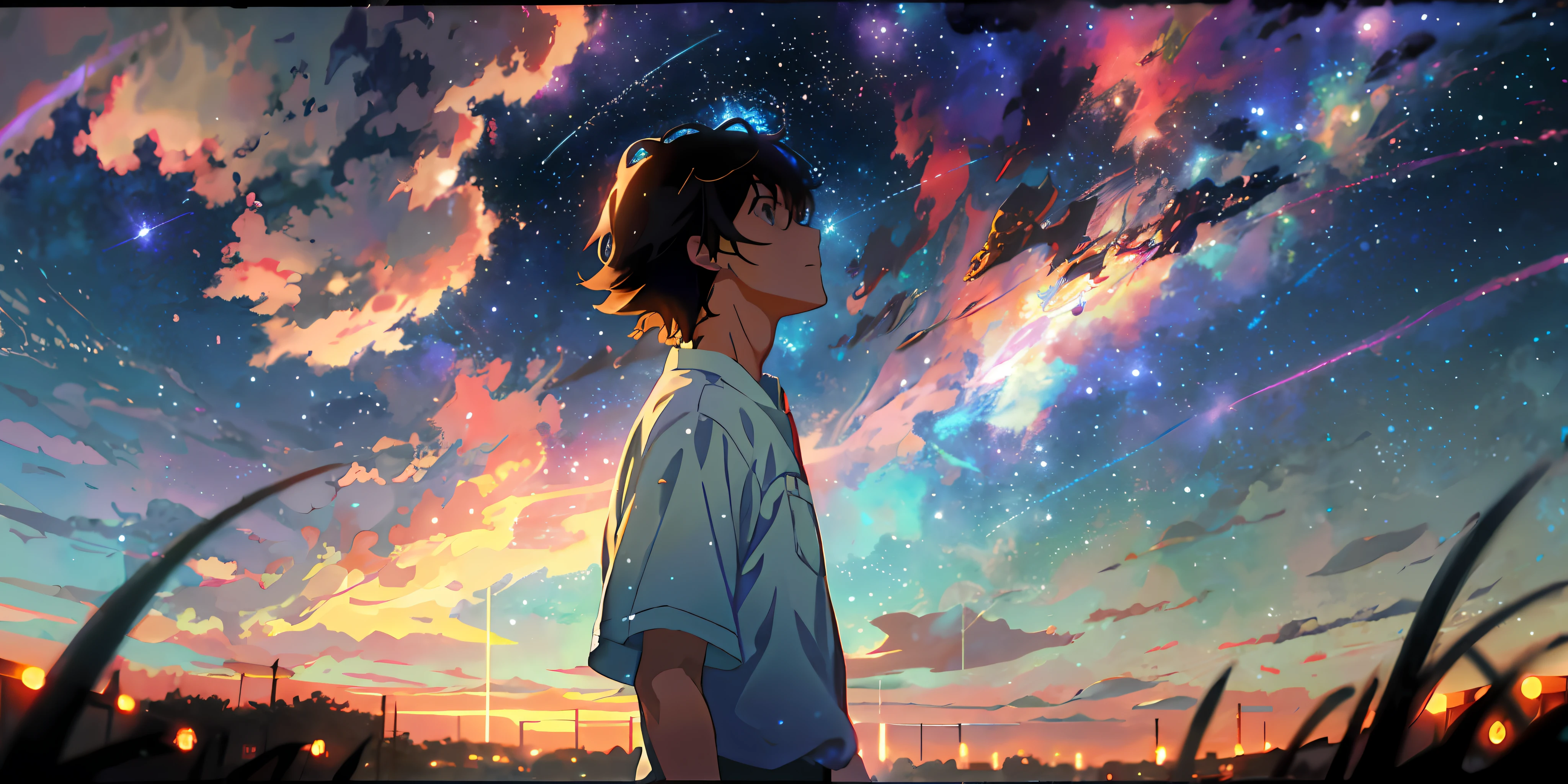 anime boy looking at the stars - SeaArt AI
