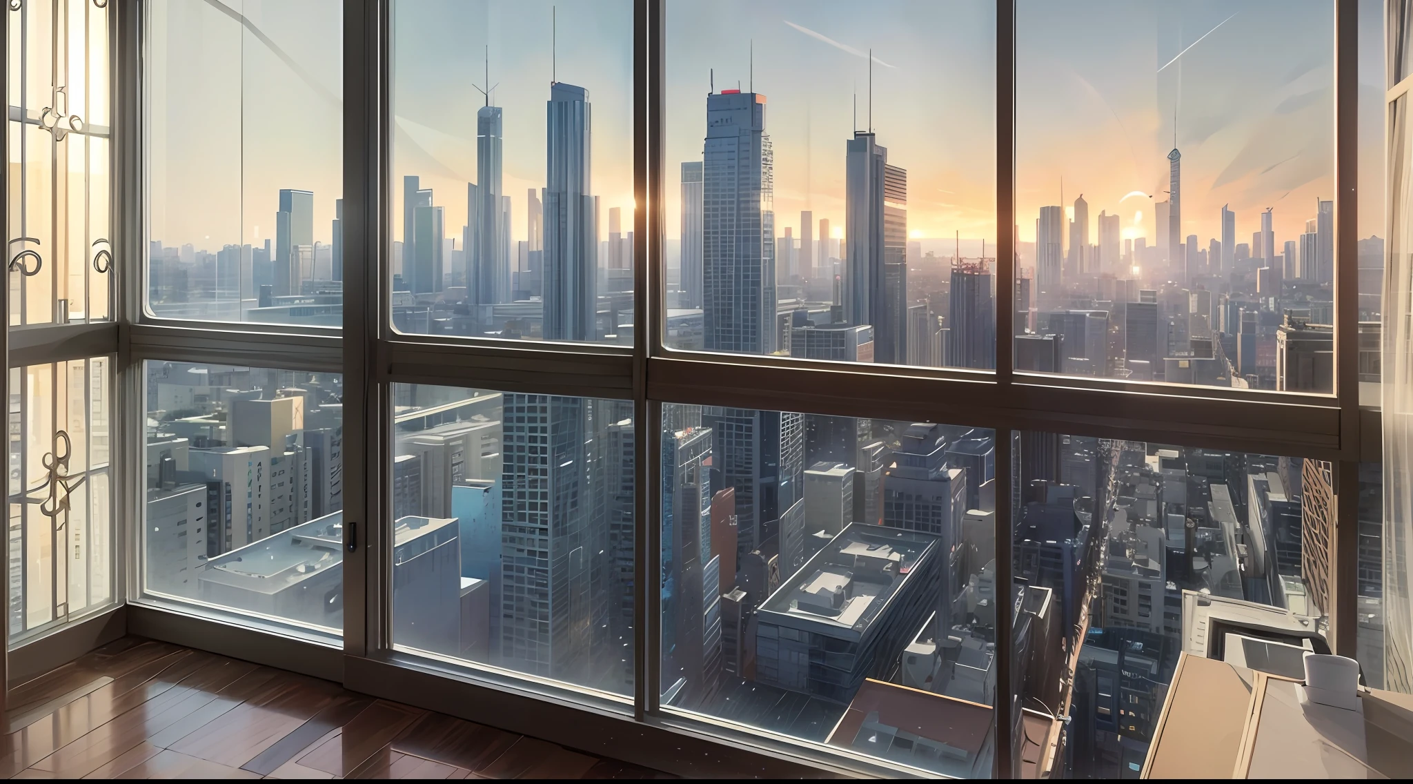 Arafed view of a city from a window with a city view - SeaArt AI