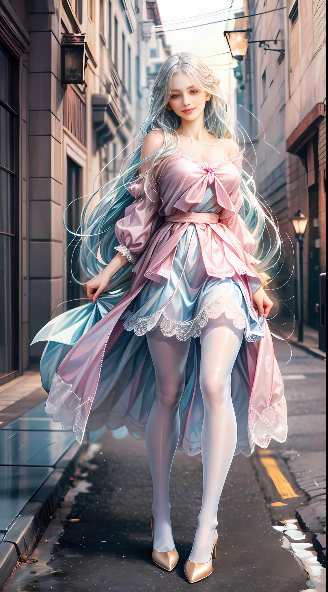 Arafed woman in a dress and shoes walking down a street - SeaArt AI