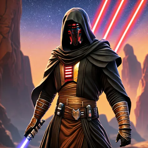 Jedi Sentinel 1 man, cowboy shot, Revan Raiment, black robes, star wars ...