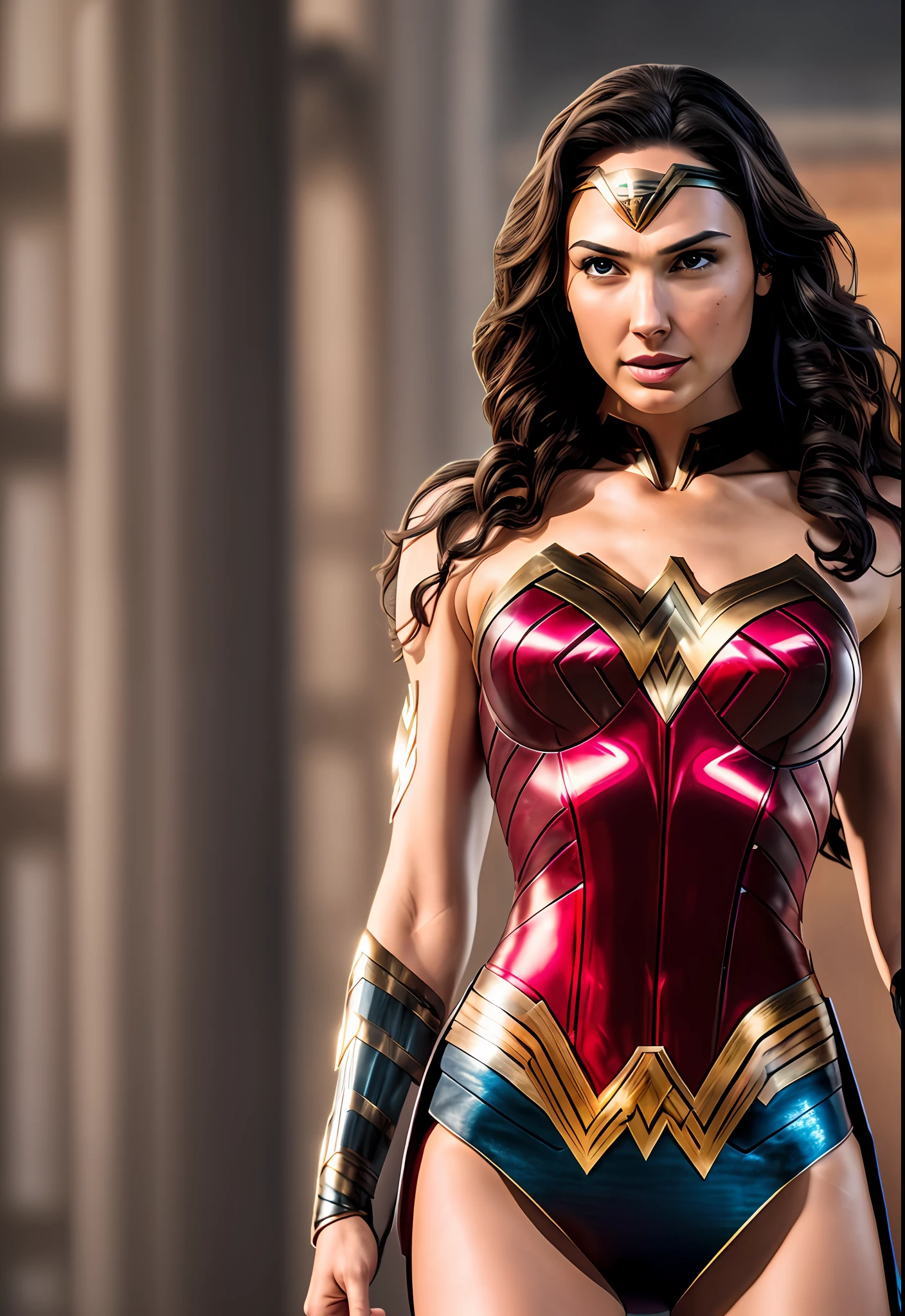 A realistic photo of Gal Gadot being the wonder woman she has a beautiful and perfect body, 8K ...