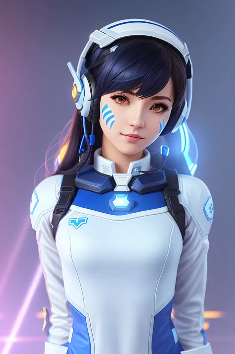 Arad woman in blue and white uniform with headphones, D. VA from ...