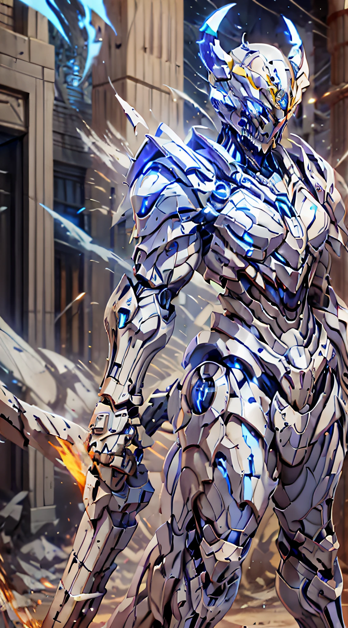 Anime characters standing in front of the fire with white and blue ...