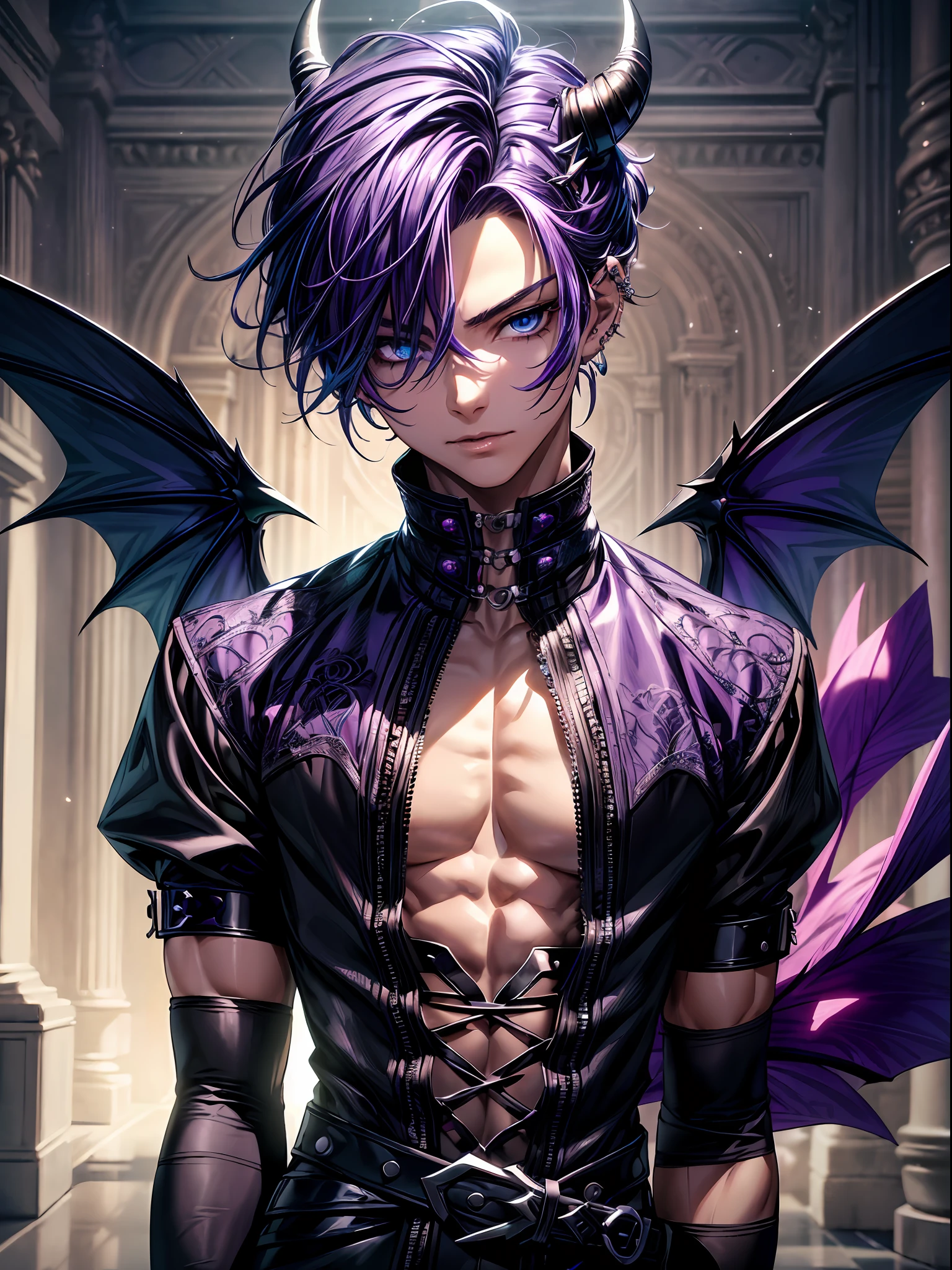 A close up of a person with purple hair and a demon costume - SeaArt AI