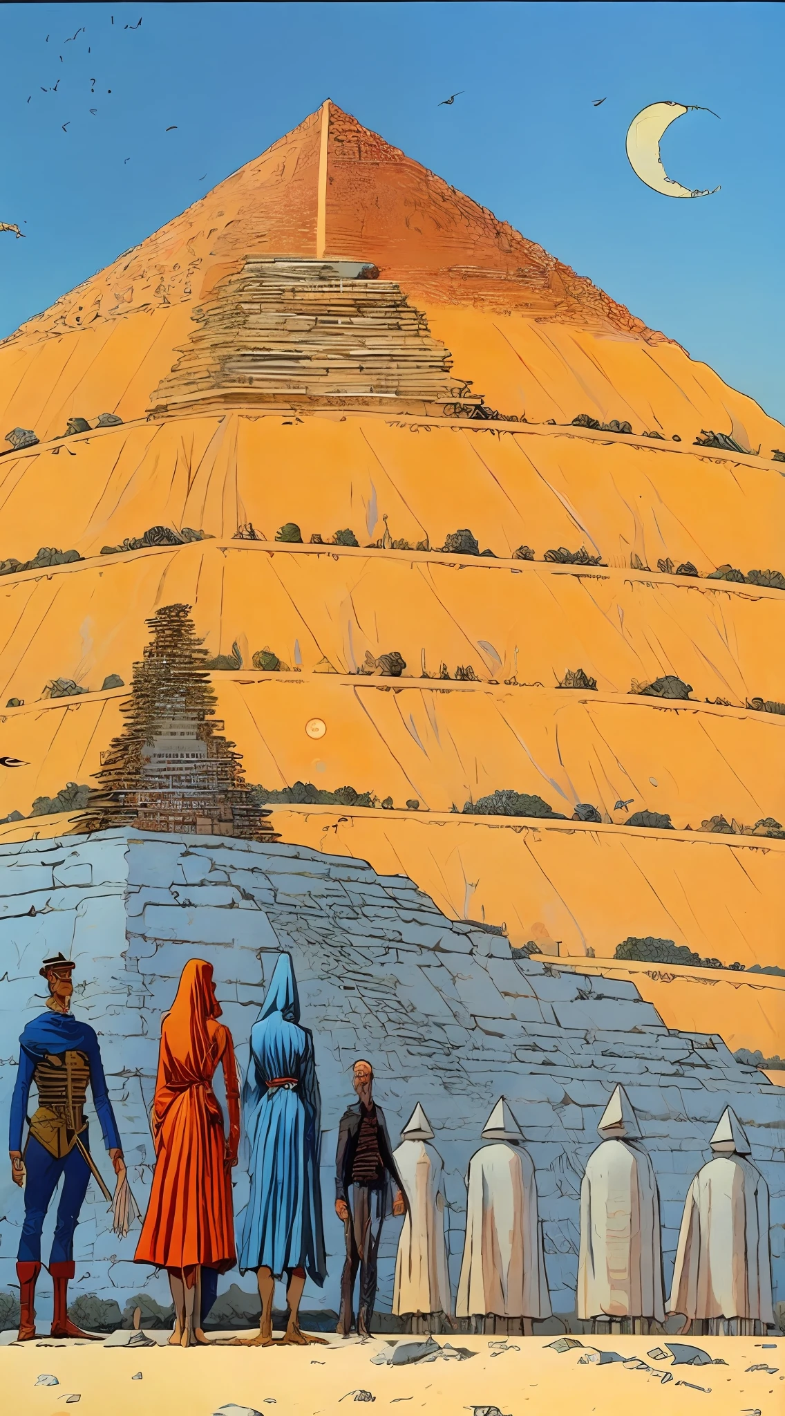 Arafed view of a pyramid with people standing in front of it - SeaArt AI