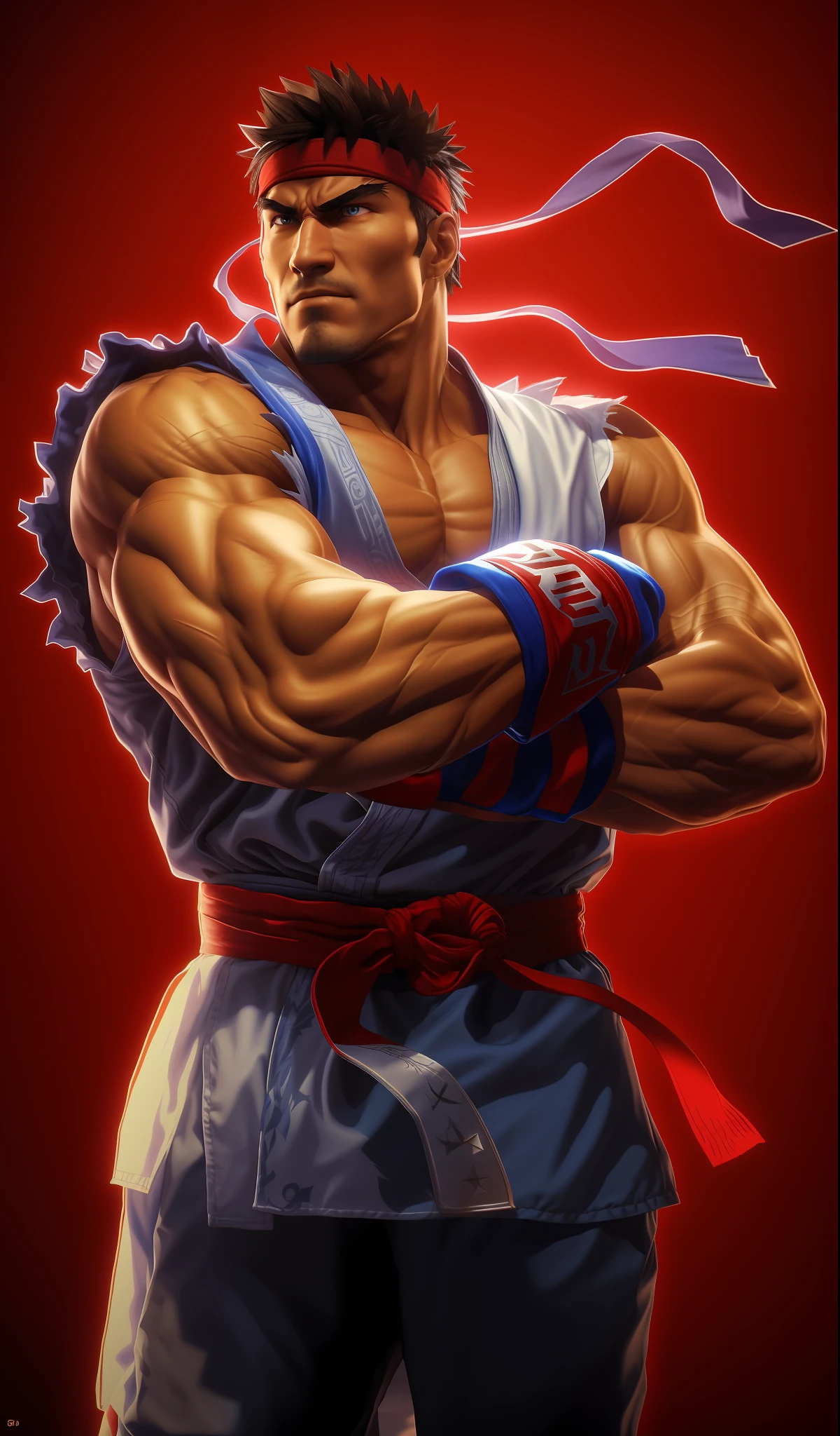 a close up of a man with a red bandanna on his head, ryu from street fighter, fighting game ...