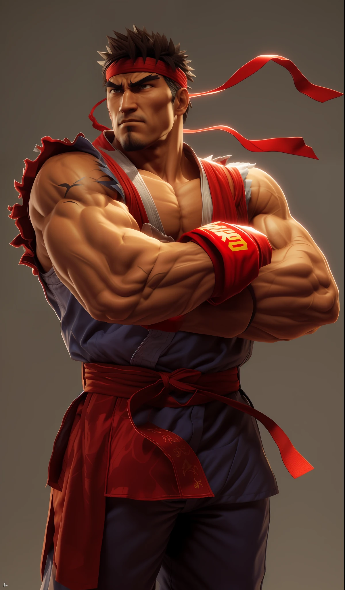 A man with a red belt and a red shirt is posing - SeaArt AI