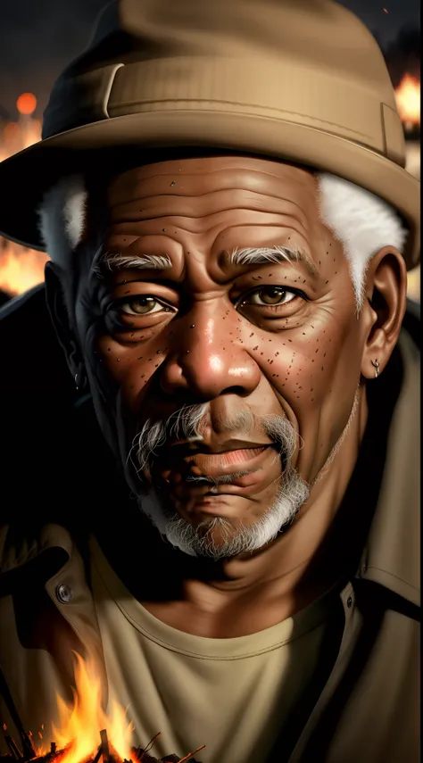 a close-up of a gorgeous beautiful bombastic Morgan Freeman in an image ...