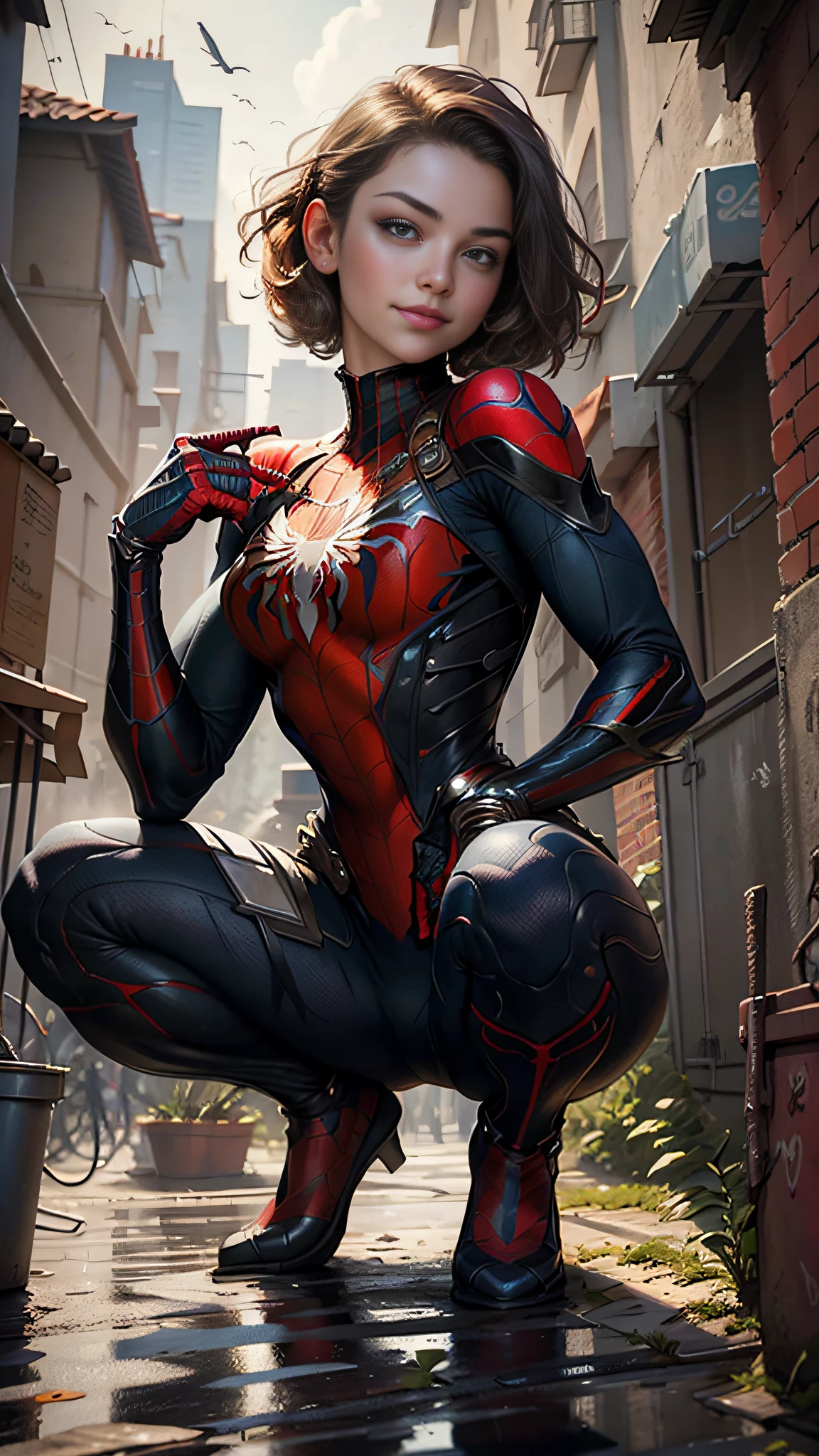A Masterpiece，4k，Hyperdetailed，beautiful a woman，Spider-Man uniform ...