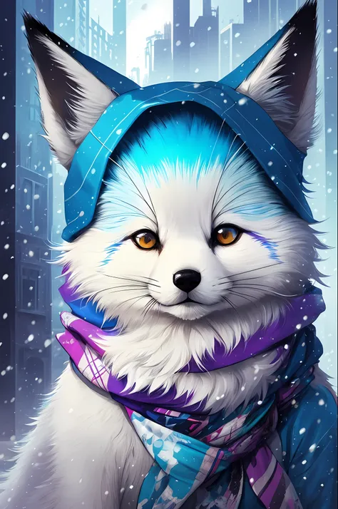 style-nebmagic, Portrait of a round fluffy cute fox with a scarf by ...