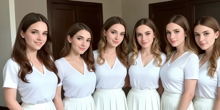 stunning identical sextuplets standing close together, in a room, 25 ...
