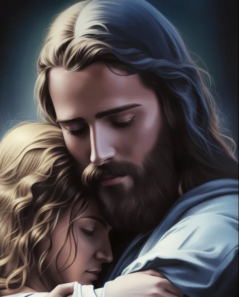 Jesús abrazando a una joven - SeaArt AI