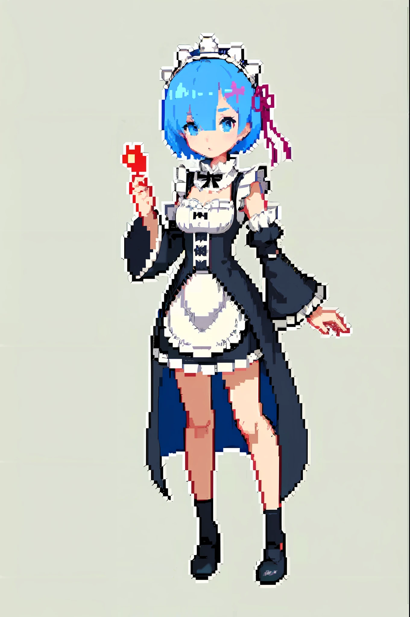 A Close Up Of A Pixel Art Of A Woman Holding A Red Object Seaart Ai