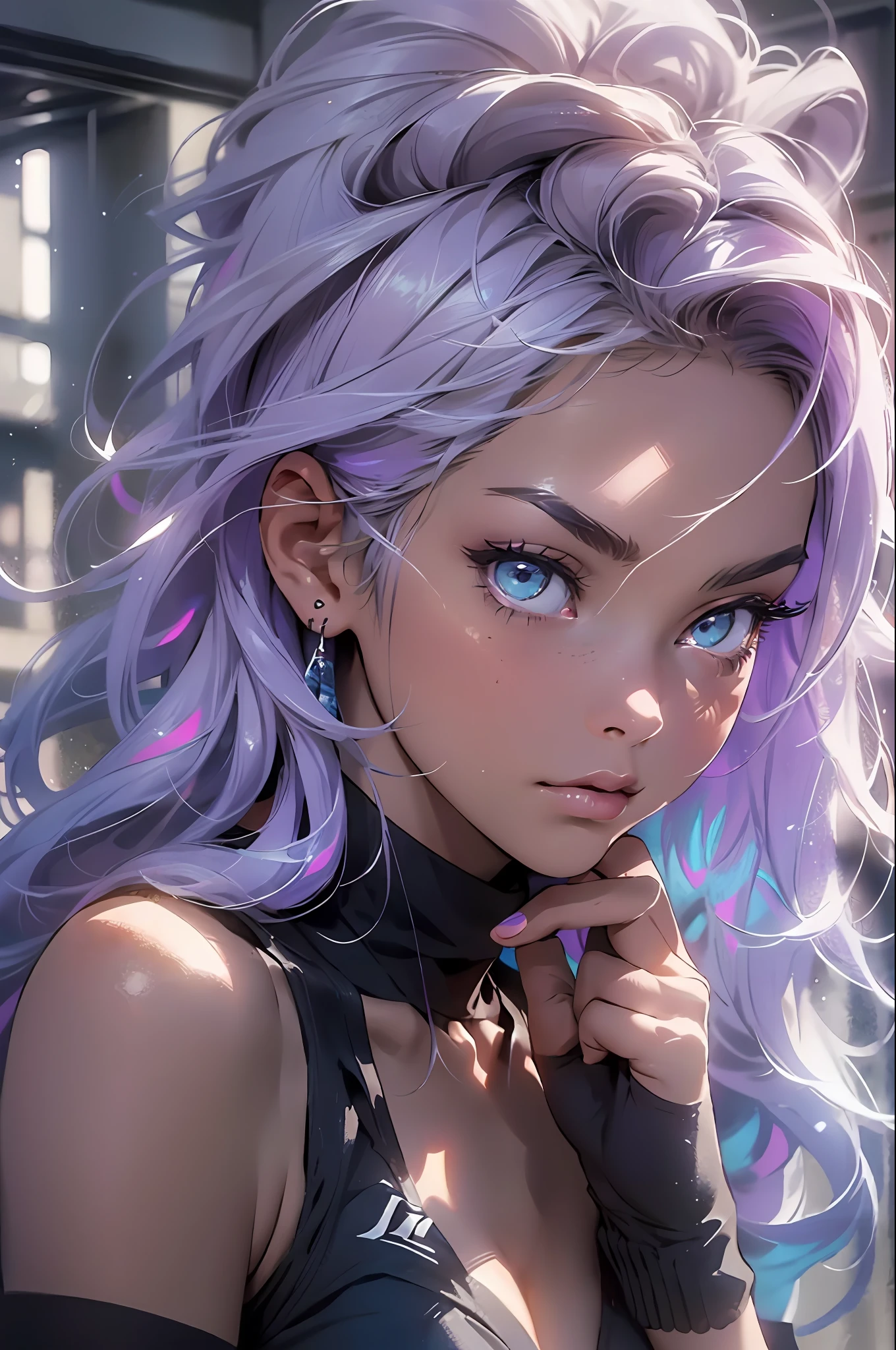 A Woman With Purple Hair And Blue Eyes Posing For A Picture Seaart Ai