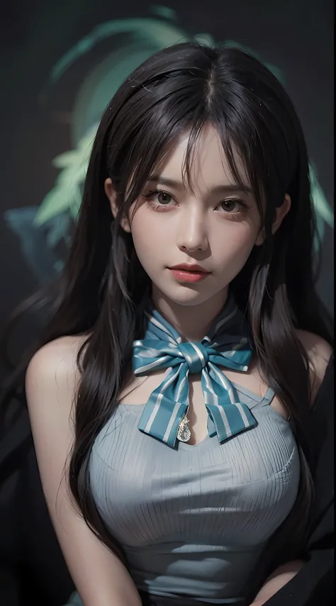 (フロントフォーカス), (暗闇で: 1.6), デヴィッド・ホックニーとアルフォンス・ミュシャによるシュールな女性の肖像画, ファンタジーアート, フォトリアリズム - SeaArt AI