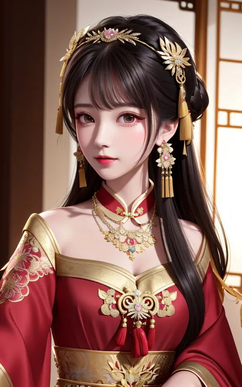 best quality, masterpiece, high resolution, 1girl, chinese wedding dress - SeaArt AI