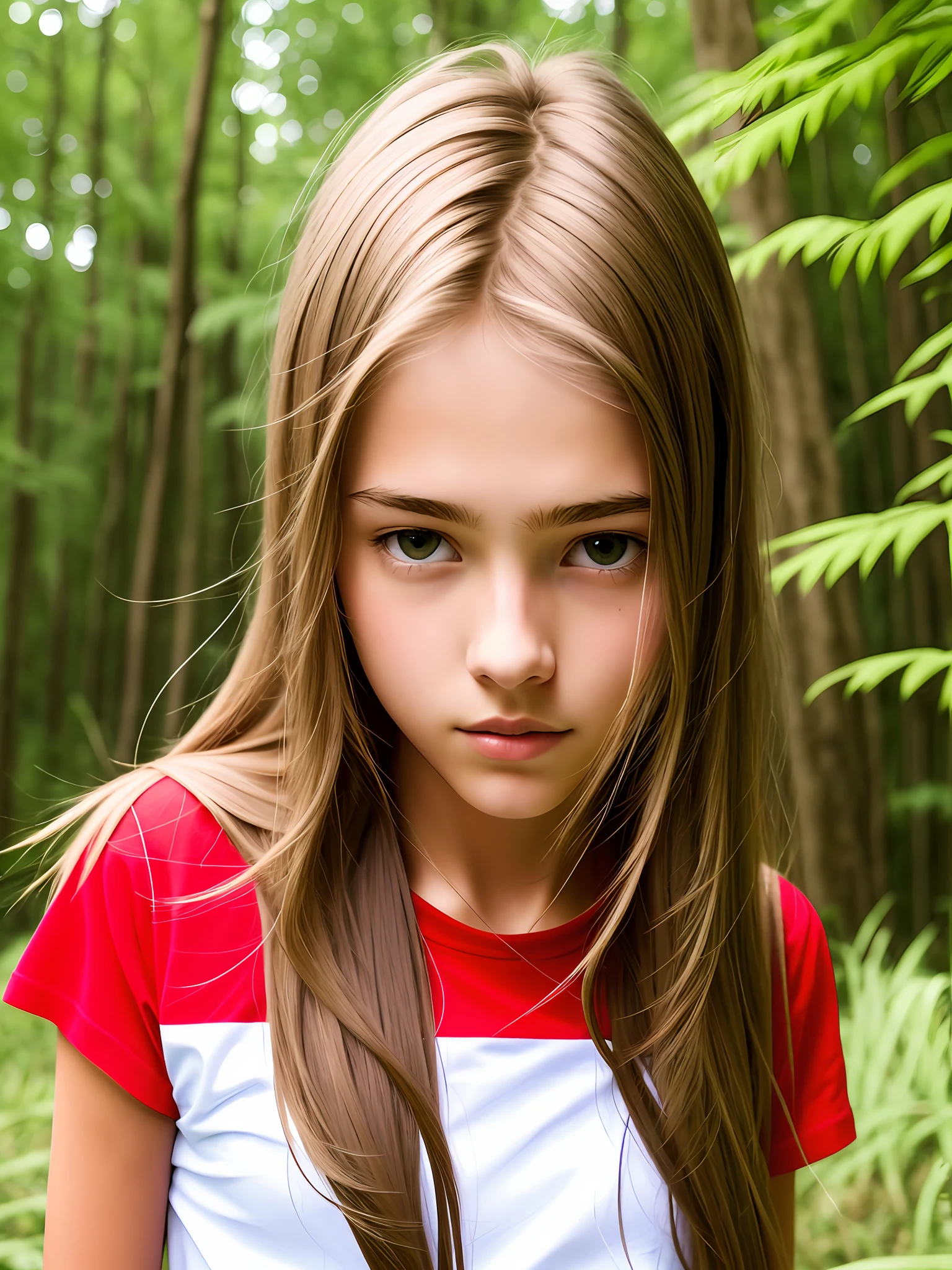 Arafed girl with long hair standing in a forest - SeaArt AI