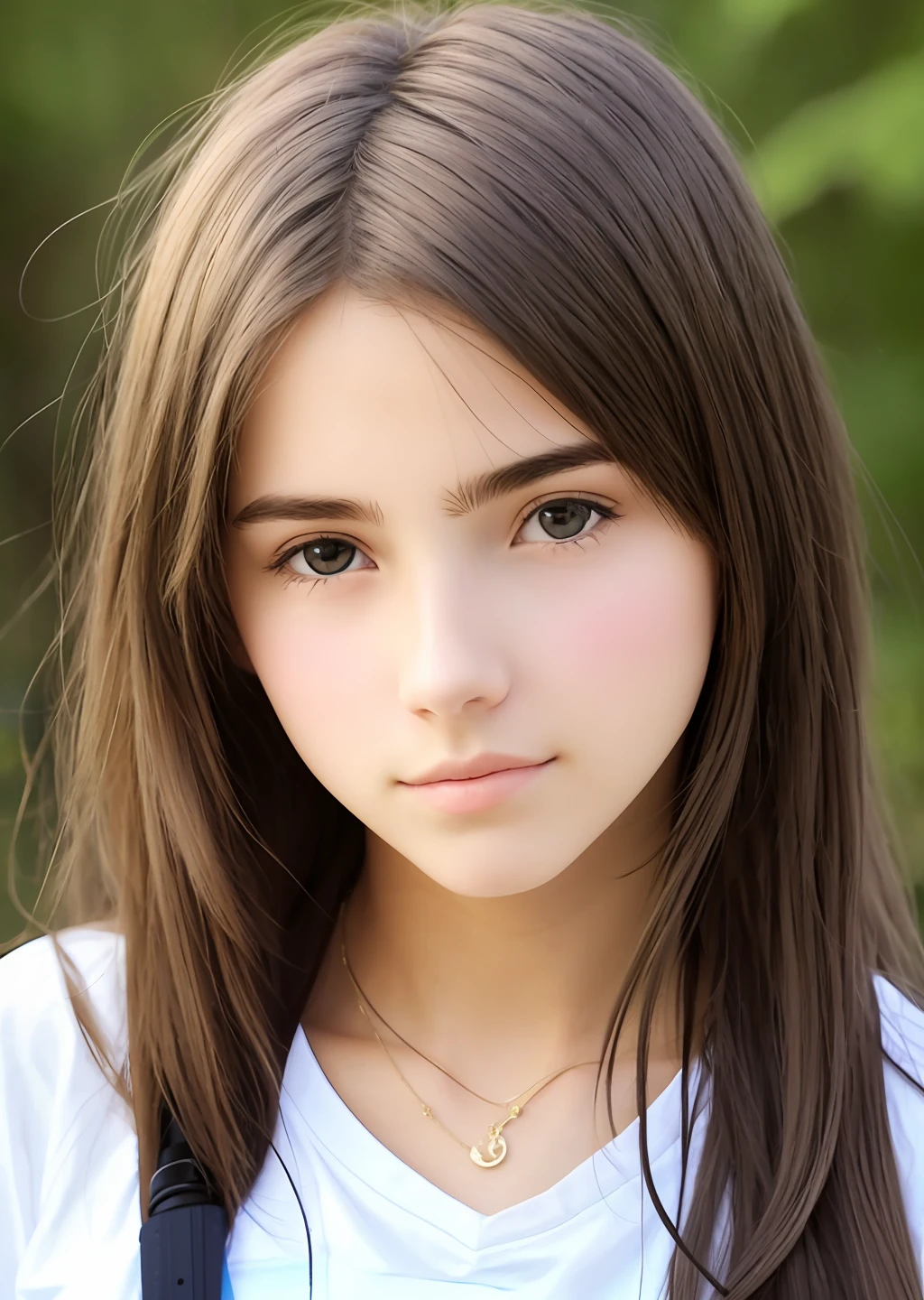 A Close Up Of A Young Woman With Long Hair And A White Shirt Seaart Ai