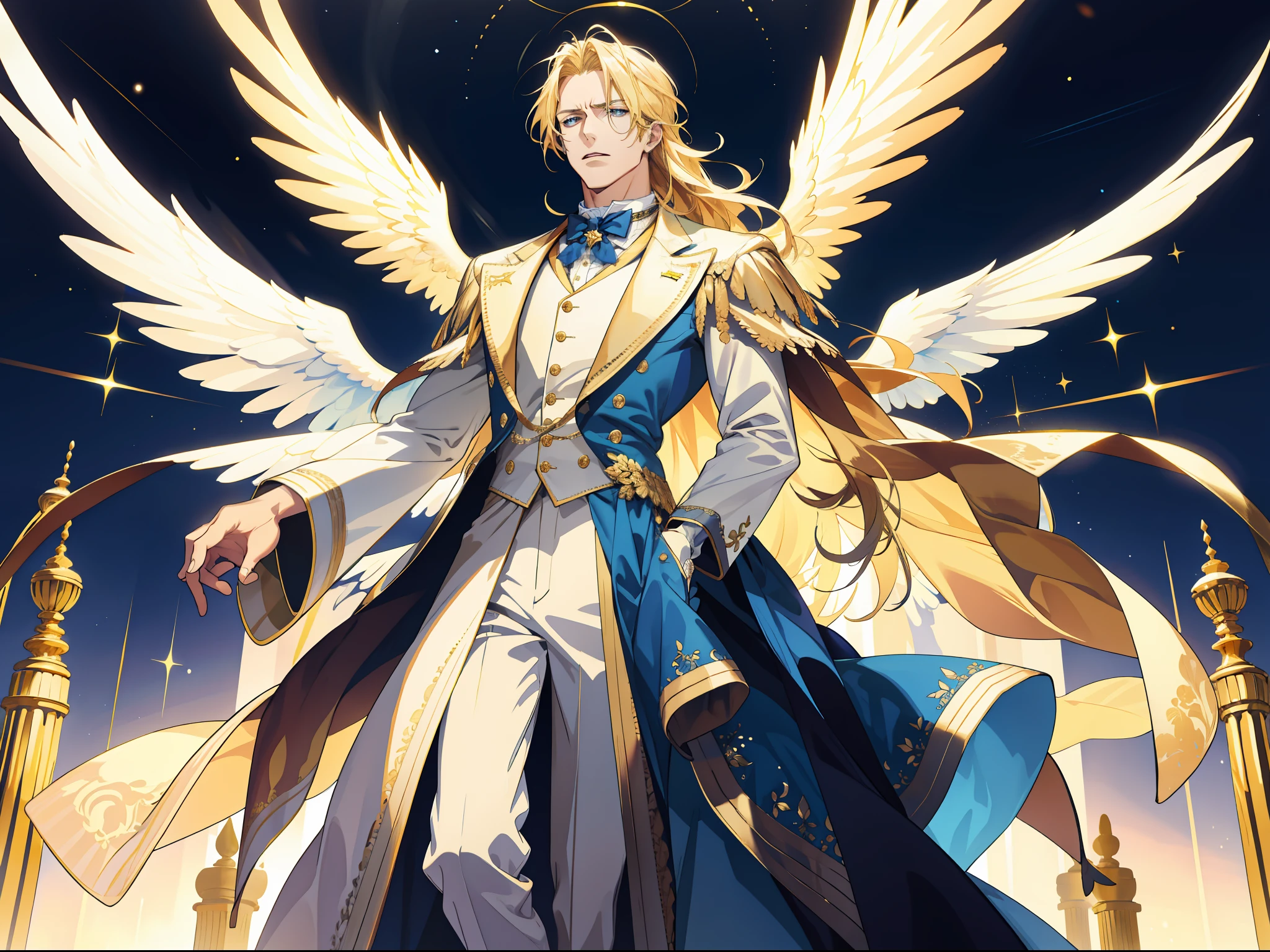 (absurd, high resolution), (panorama) (1 male), middle-aged, long blonde hair - SeaArt AI