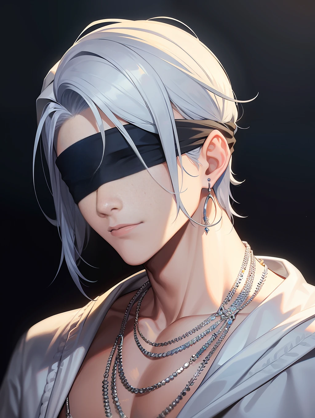 A close up of a person with a blind on their face - SeaArt AI