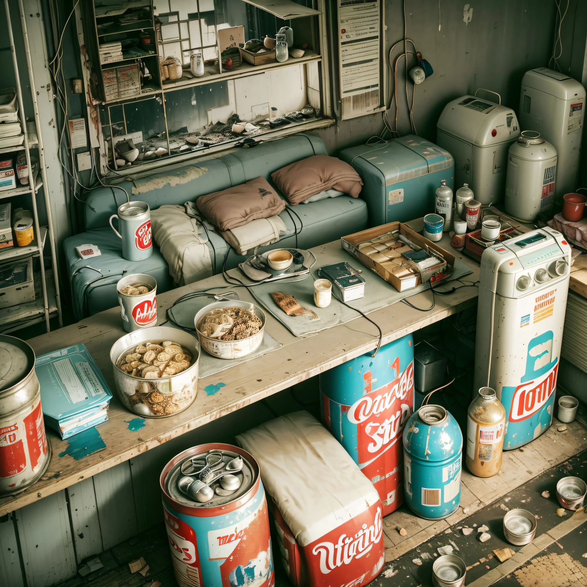 Dirty rooms, retro old sofas, - SeaArt AI