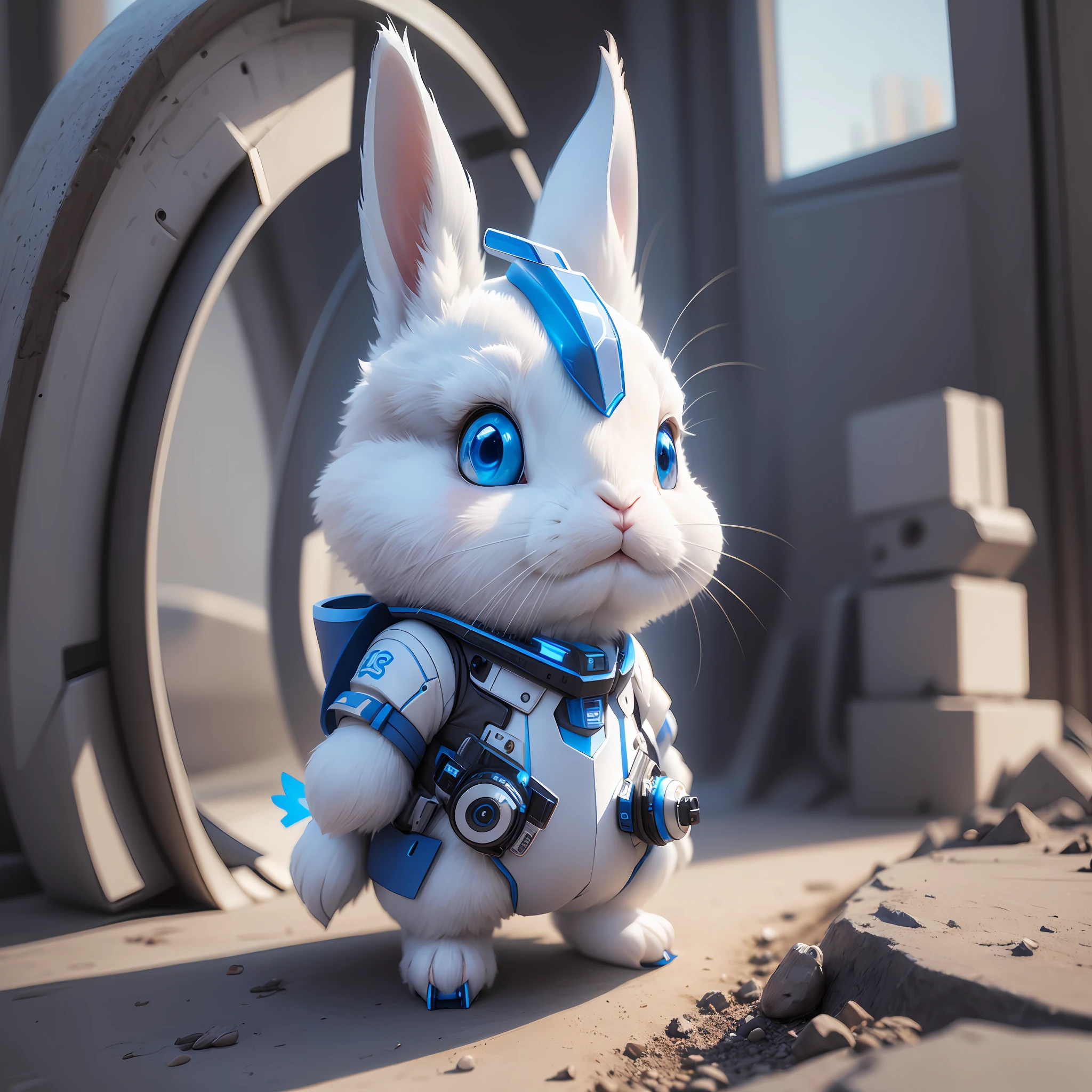 rabbit, futuristic, white with blue details, cute, 3d - SeaArt AI