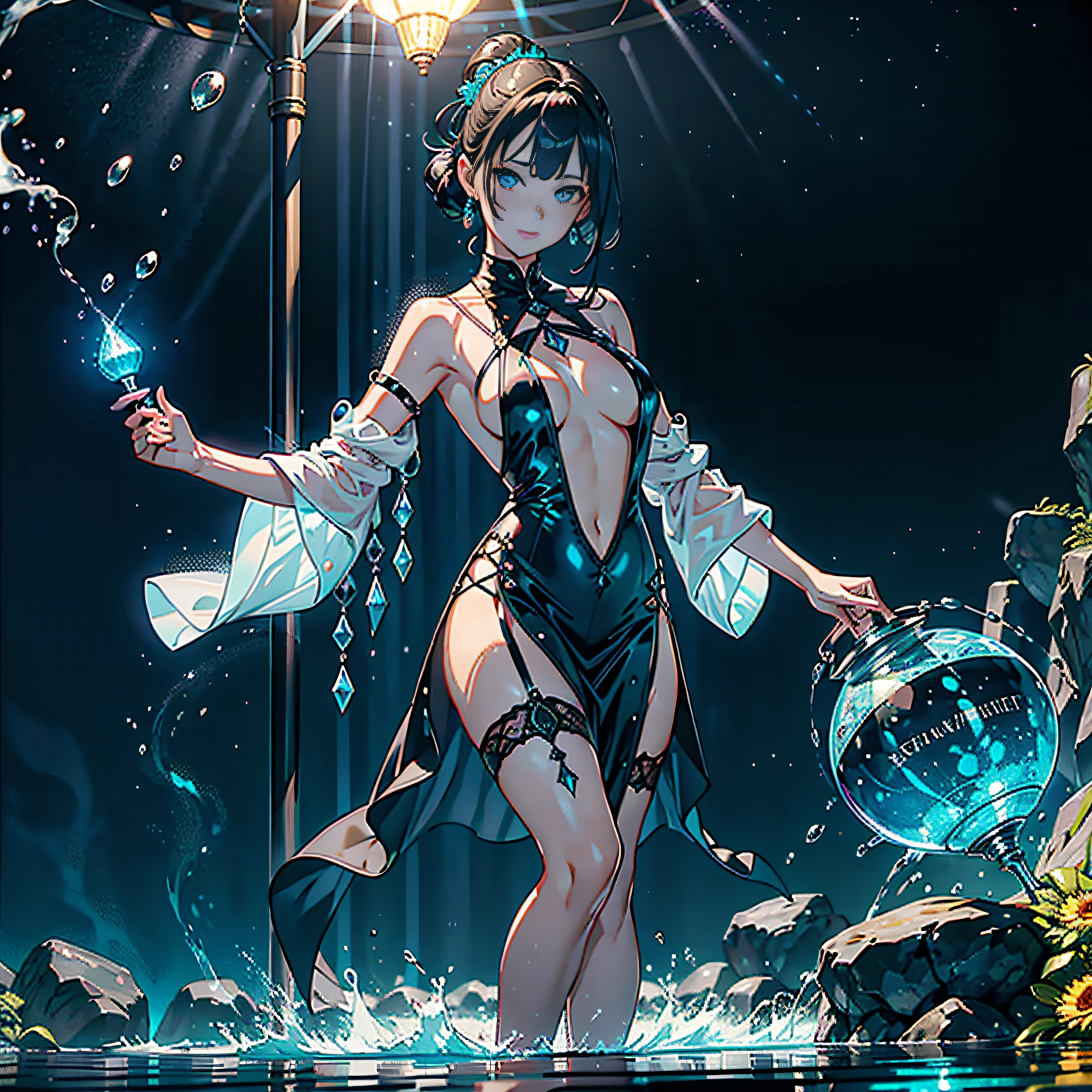 meticulously intricate Pro-photorealism angle below-close 3 wet Japanese clothing kimono ...