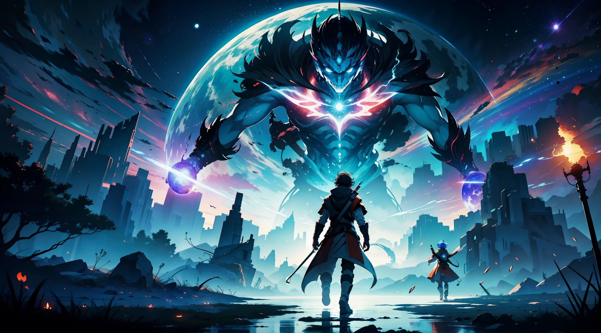 Complete image with a giant colored planet in the background - SeaArt AI