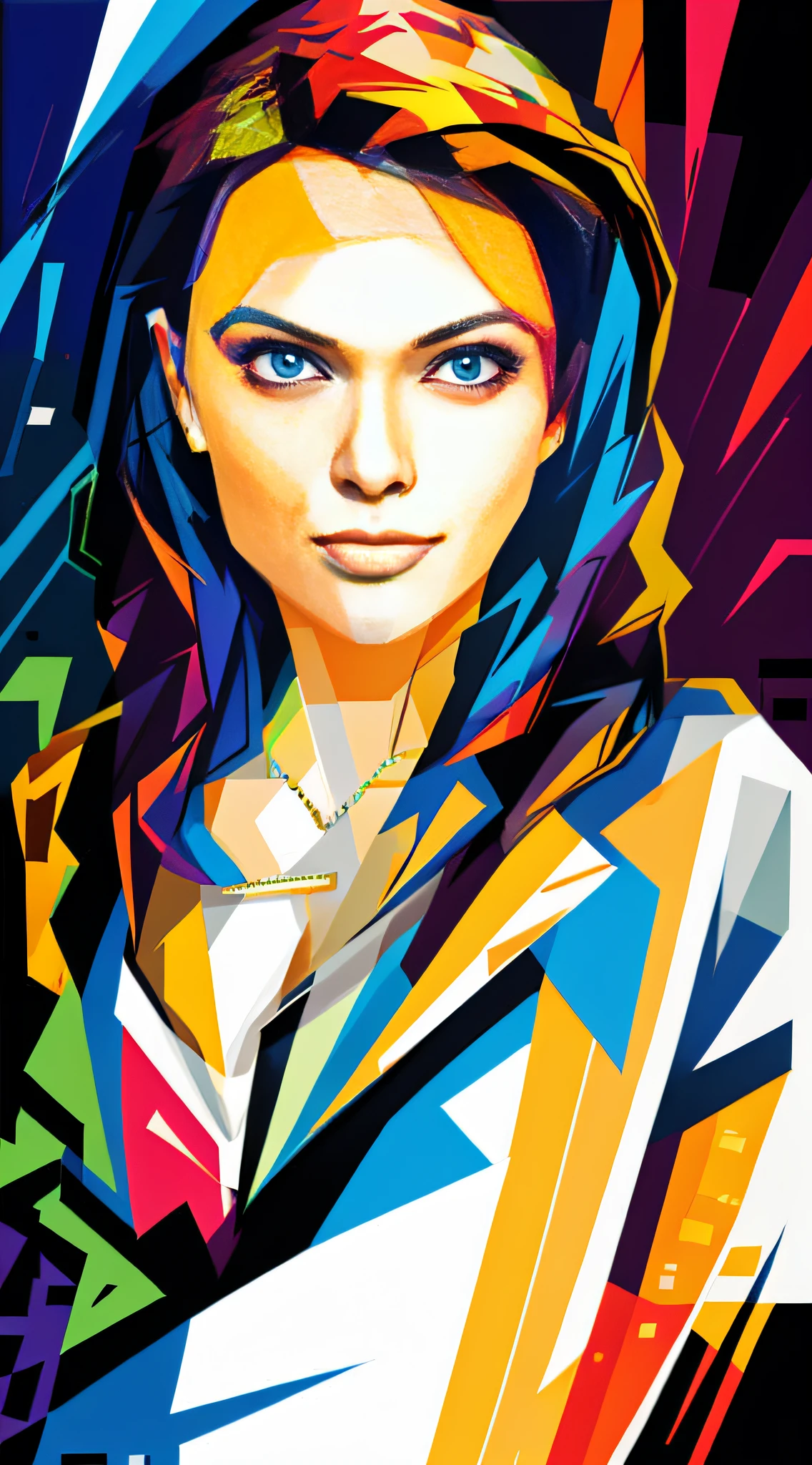 WPAP style, woman portrait, harmonic color, futuristic cubism, classic brushstrokes - SeaArt AI