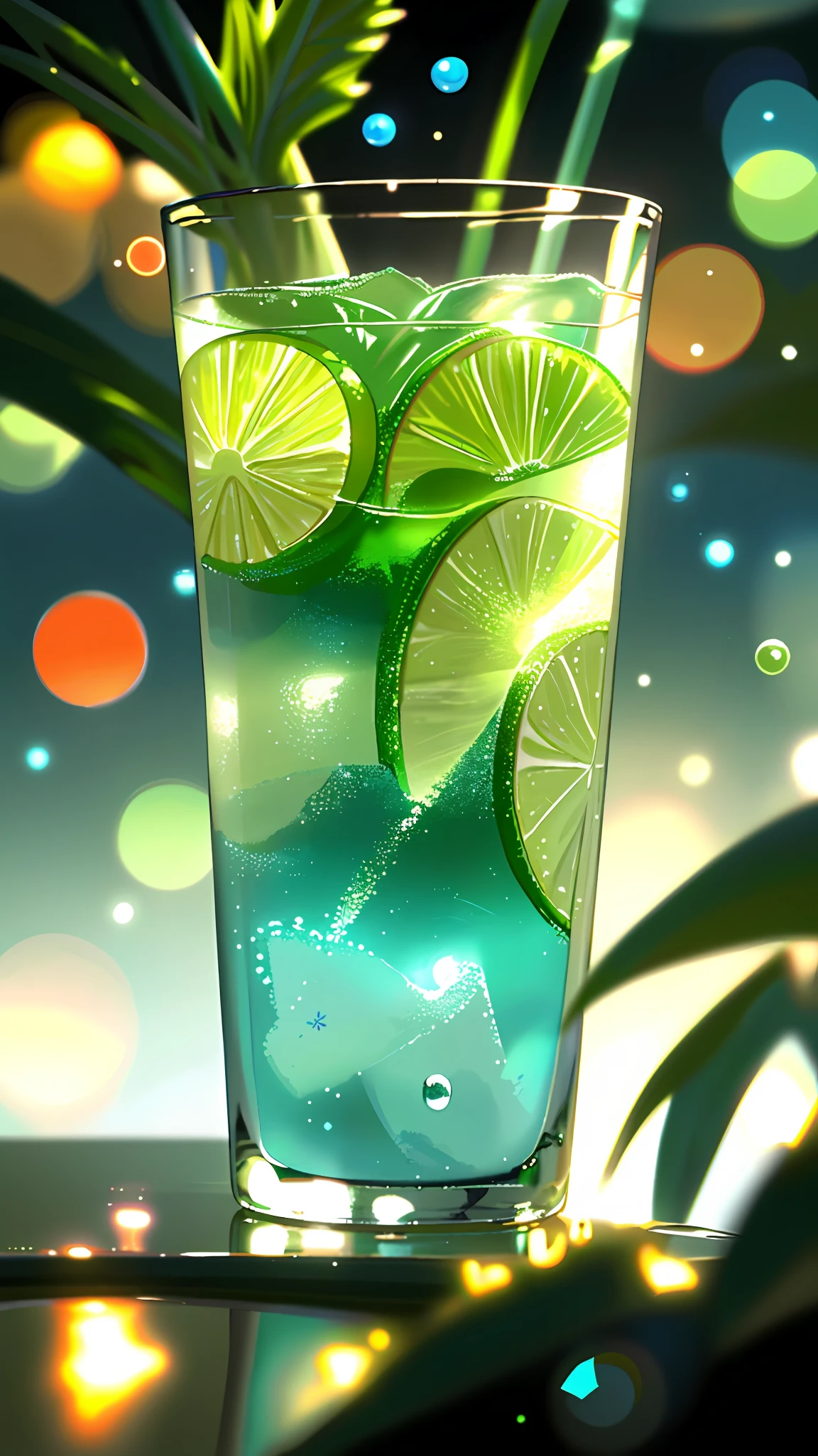 There is a glass of water with lime slices and ice - SeaArt AI