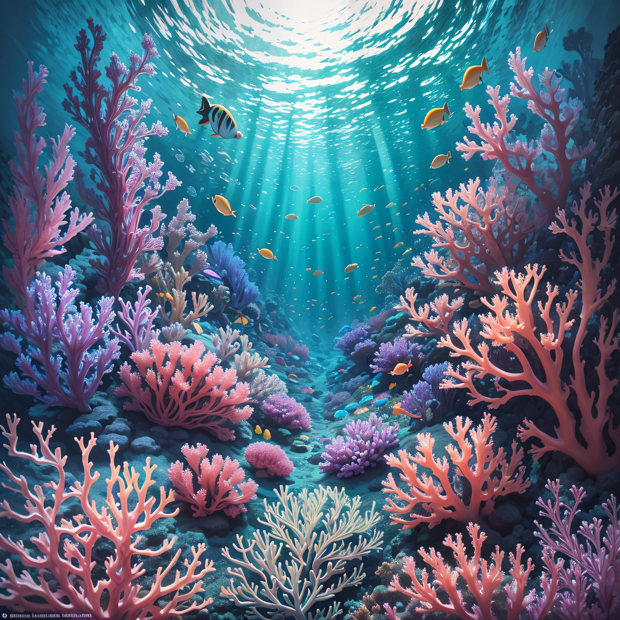 Painting of a coral reef with fish and corals under the water - SeaArt AI