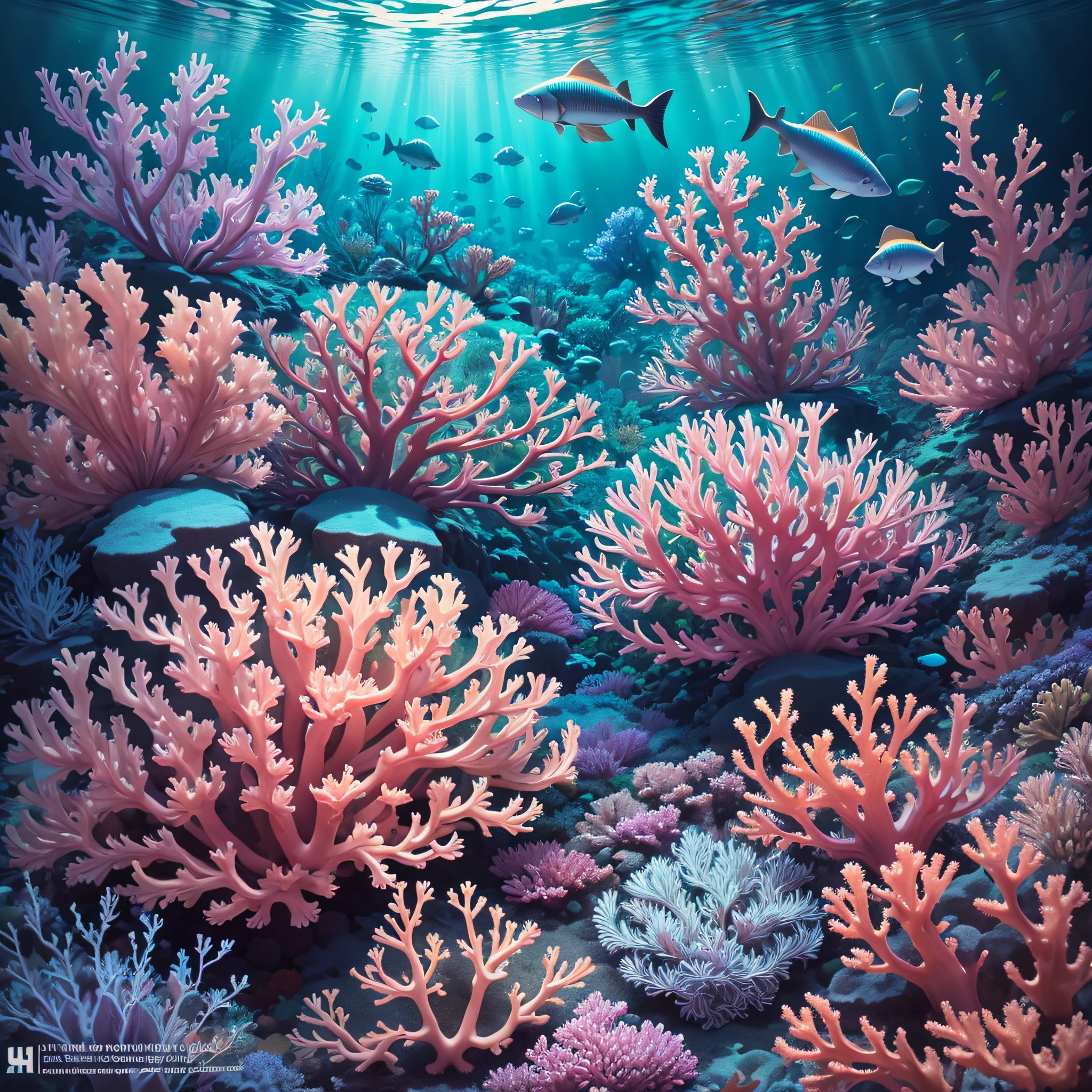 Painting of coral reef with fish and sunbeams - SeaArt AI