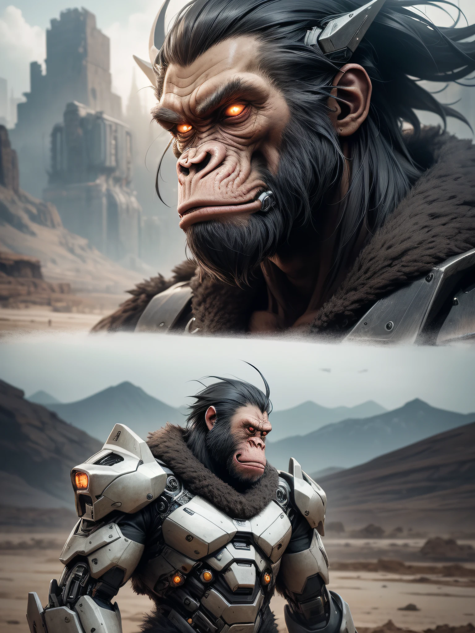 A man in a suit with a beard and a gorilla face - SeaArt AI