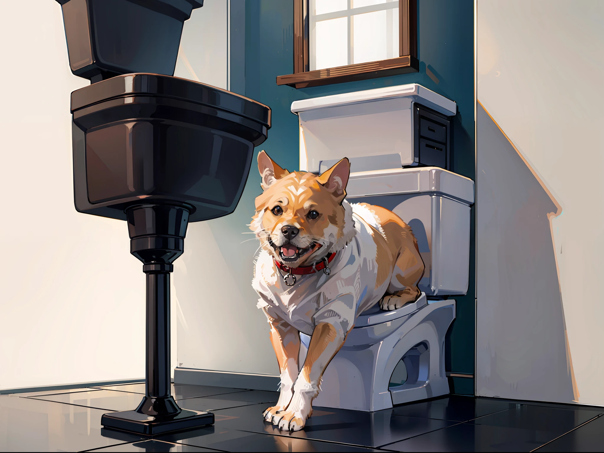 A dog squats on the toilet, toilet, - SeaArt AI