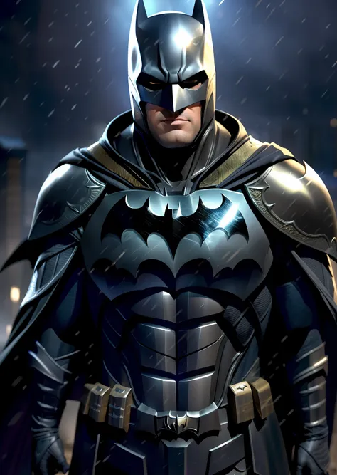 Future Batman with armor made of metallic gold, Close-up Shot Shot, A ...
