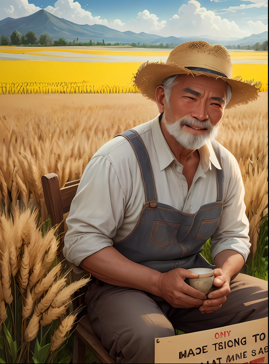 Painting of a man in a hat sitting in a field of wheat - SeaArt AI