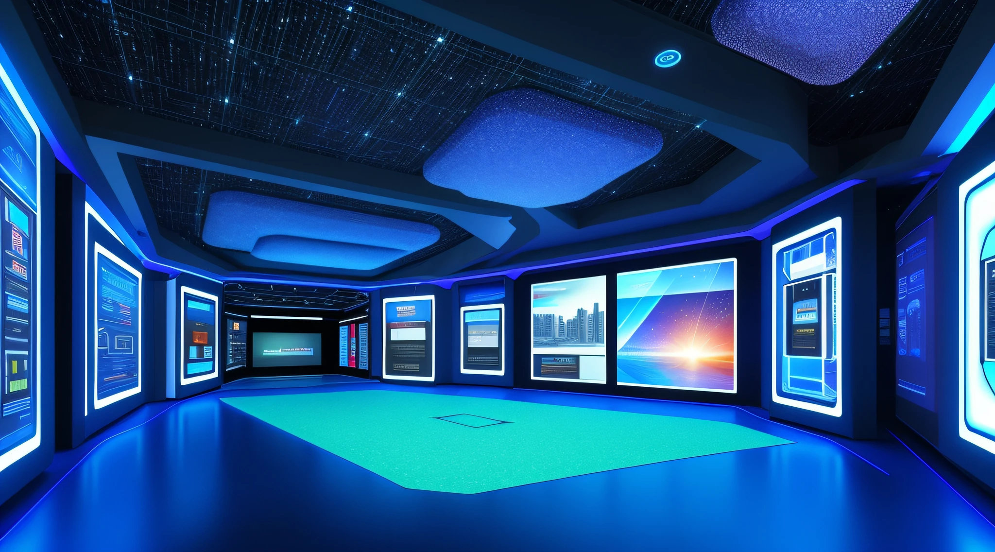 A close up of a room with multiple screens and a ceiling - SeaArt AI
