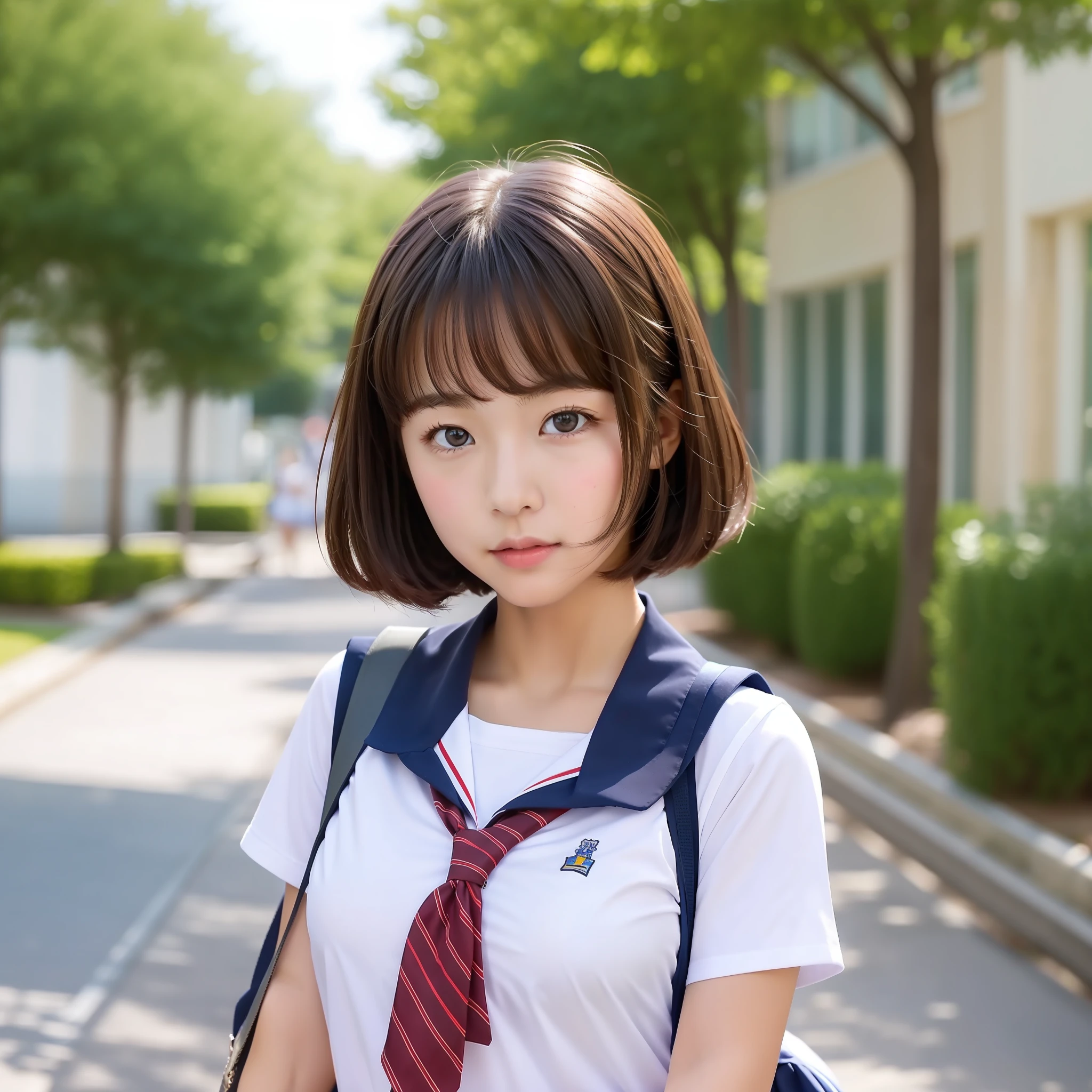 Cute High School Girl Looking At Camera In Summer Uniform Seaart Ai