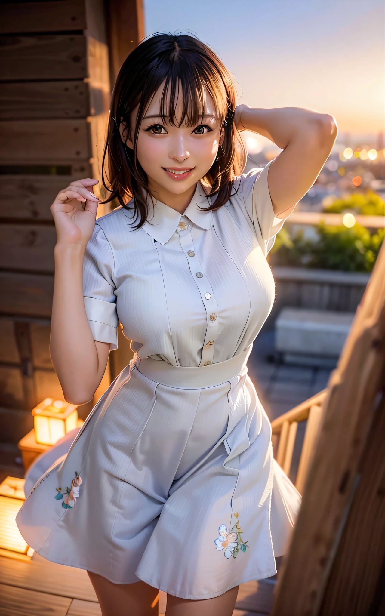 Arafed asian woman in a short dress posing on a balcony - SeaArt AI