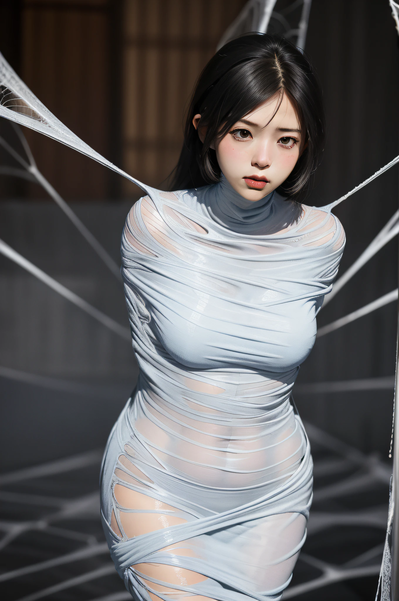 1girl, (cocoon:1.2), bound, Restrained, silk - SeaArt AI