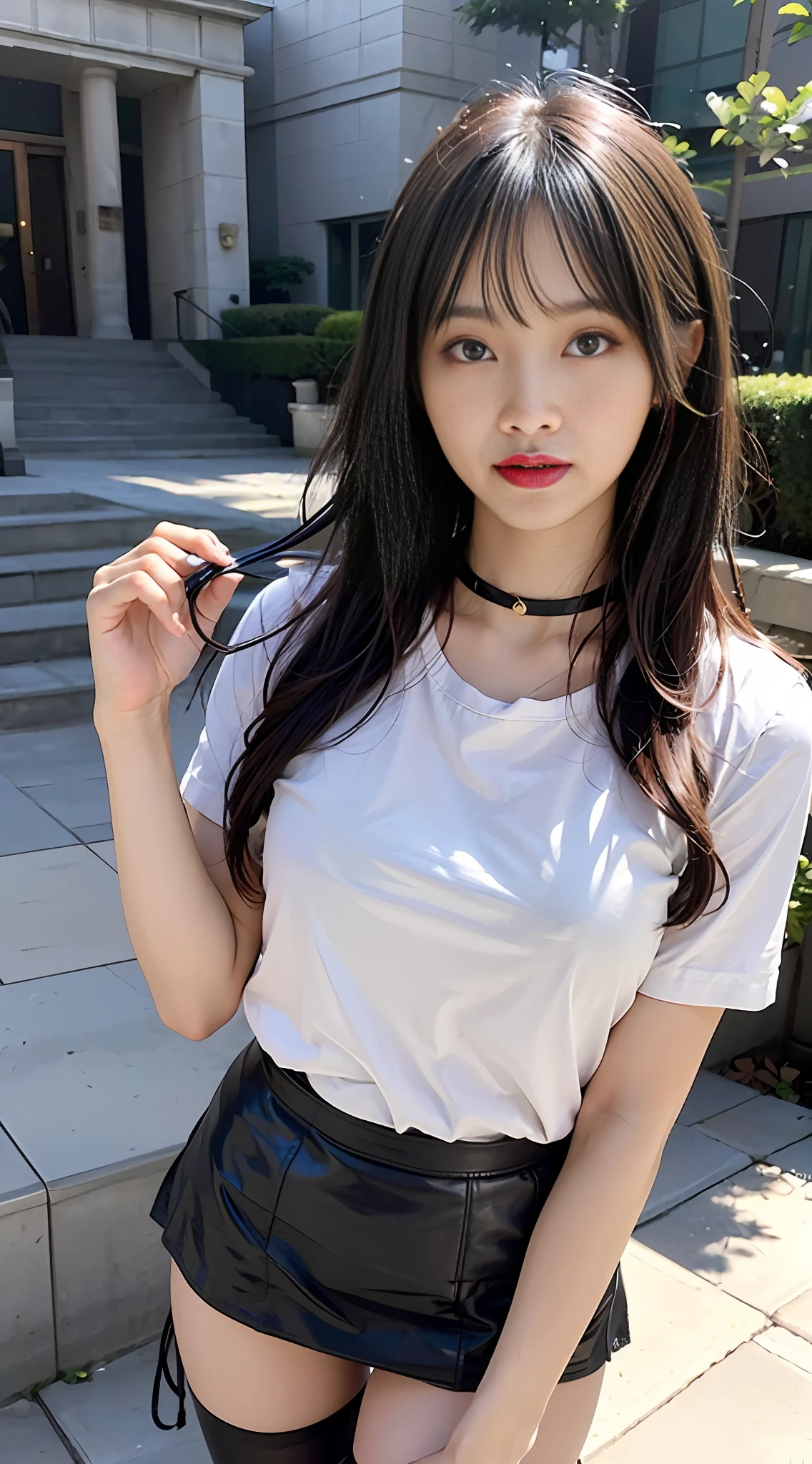 A close up of a woman in a white shirt and black shorts - SeaArt AI