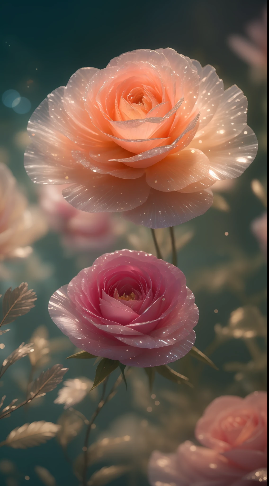 Crystal fantasy, Roses, Peonies,poppy, Coloured - SeaArt AI