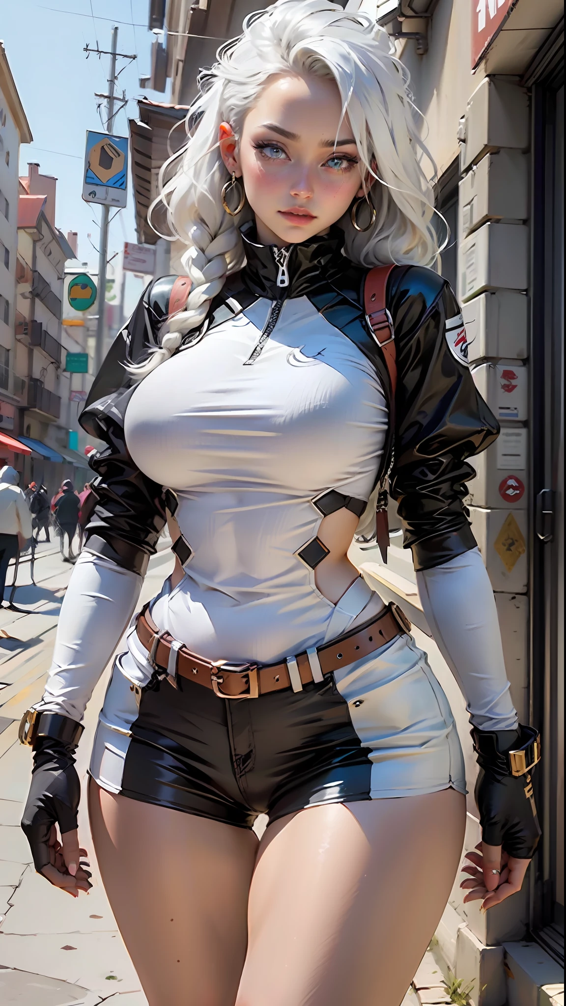 Araffe vestido con una camisa blanca y pantalones cortos negros caminando por una calle. - SeaArt AI