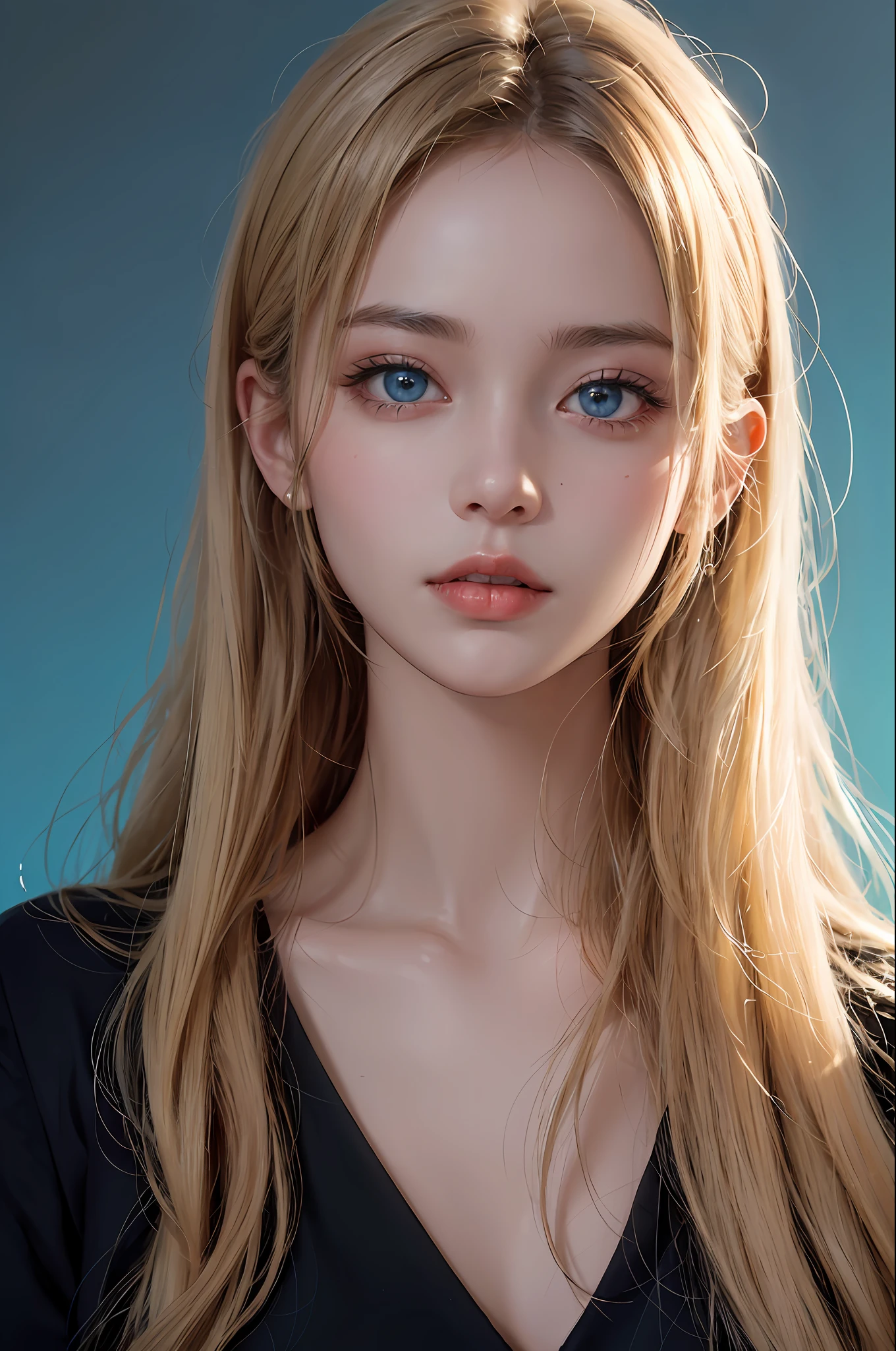 A woman with long blonde hair and blue eyes posing for a picture - SeaArt AI