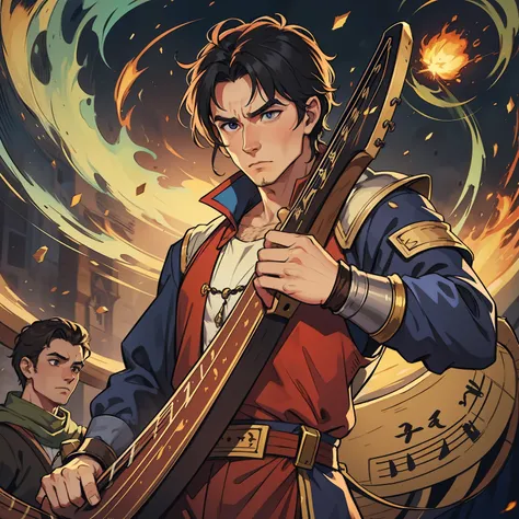 A black man with black African skin, he is a bard with noble and ...