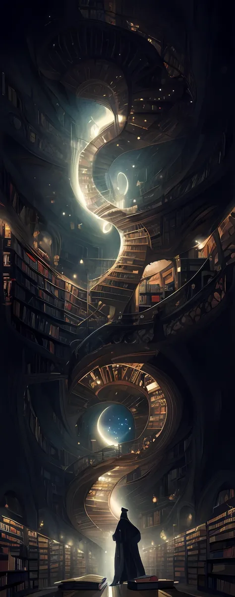 arafed image of a man standing in a library with books, endless books ...